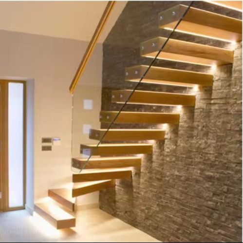 Solid Customized LED Light Floating Stair With Hidden Steel Beam And ...